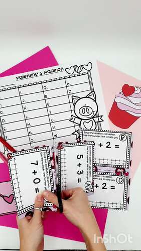 Valentines Day Addition with a number line Task Cards Kindergarten 1st ...