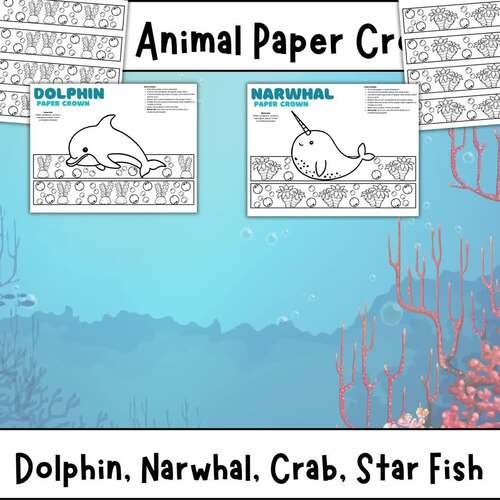 Ocean Animal Craft Paper Crown | Color Cut and Paste by Preschool Champions