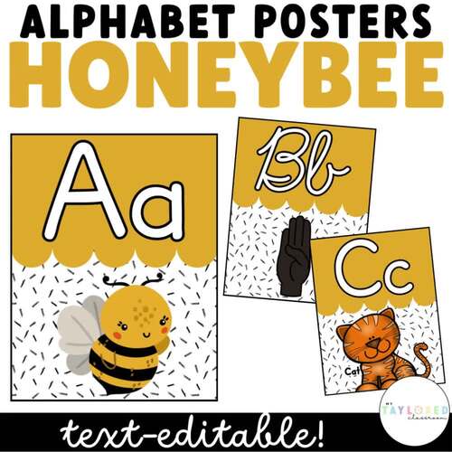 Honeybee Alphabet Posters | EDITABLE | Bee-Themed Classroom Decor