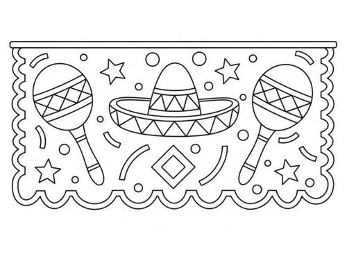 Papel Picado Coloring Banner – Mexican Fiesta, Hispanic Heritage, Cinco ...
