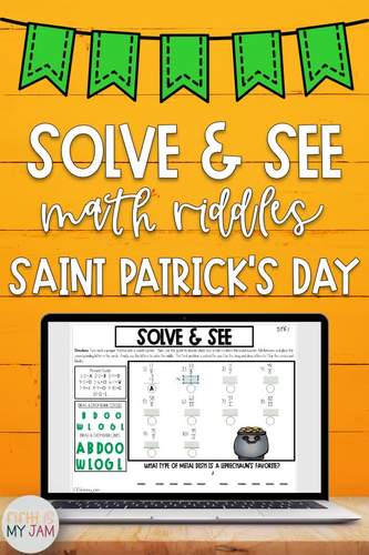 Saint Patrick's Day Math Riddles Upper Elementary by Fifth is my JAM