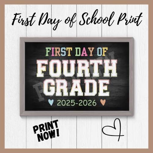 First Day of Fourth Grade Varsity Printable Black Sign - 1st Day of ...