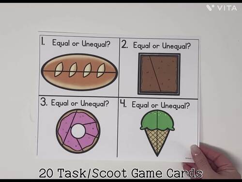 Equal and Unequal Parts Fractions Scoot Game Task Cards Math Write the Room