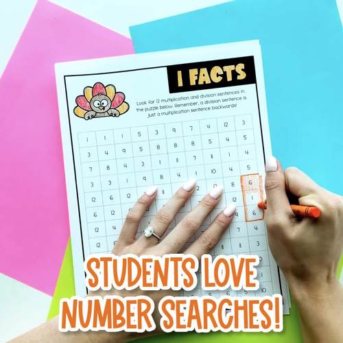 Thanksgiving Number Searches for Multiplication & Division Math Fact ...