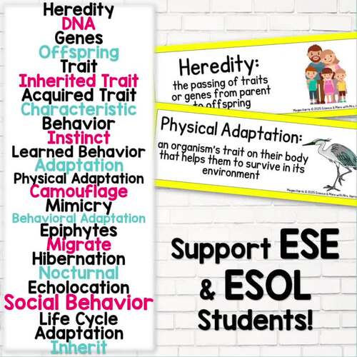 Traits, Behaviors and Adaptations Science Vocabulary Word Wall Posters