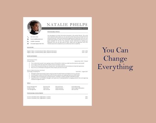 Resume template with photo, Google docs, Word, Pages. Modern CV template
