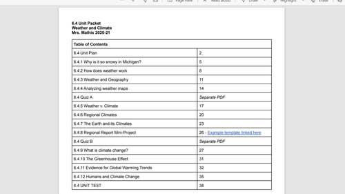 Weather and Climate Unit Packet (6th Grade) by School of Mathis | TPT