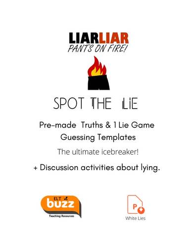 Lies. Game. 2 Truths, 1 Lie. Discussion. Lying. Activity. ELA. ESL. EFL.