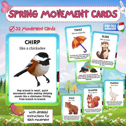 Spring Movement Cards | 32 Printable Activities | Kids Exercise & Learning,