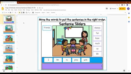 Sentence Building for Google Slides™: Animals at School by Resource Ranch