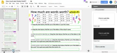Digital Activity: Value of Words by Math Made Modern | TPT