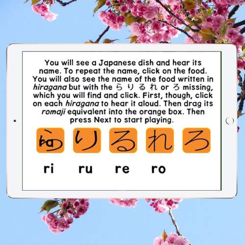 Learn Japanese hiragana through food ra ri ru re ro Boom Cards with audio
