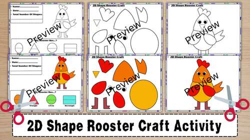 2D Shape Rooster Craft | Farm Animal Math Activity | Geometry Cut & Paste