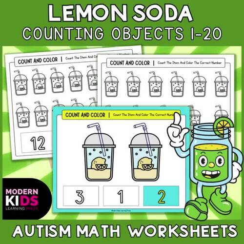 Lemon Soda Counting Objects to 20 Worksheets - Autism Math Activities