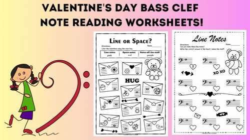 Bass Clef Note Naming Worksheets for Valentine`s Day | TPT