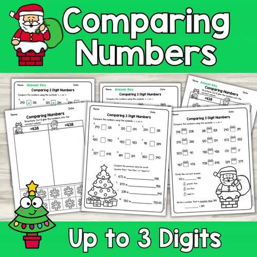 Christmas Comparing Numbers Up to 3 Digits Holiday Worksheets | 2nd ...