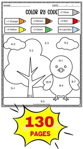 Addition & Numbers Coloring Pages - Back to School | Summer Math Art ...
