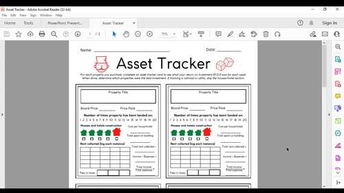 Asset Tracker and Return on Investment | Monopoly Resource by FI Educator
