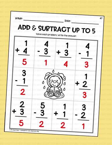 Spring Addition and Subtraction to 5 Worksheets No Prep Math ...