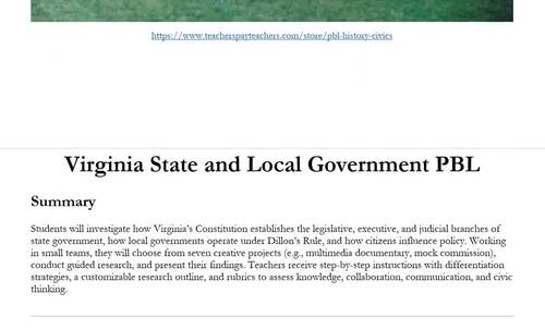 Virginia State and Local Government Project by PBL History & Civics