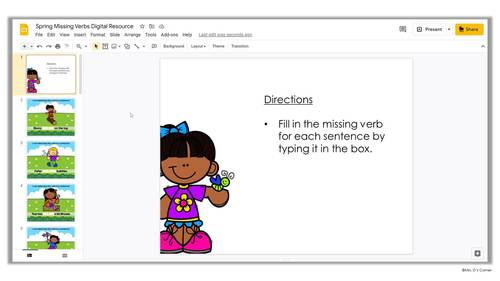 Spring Missing Verbs Digital Activity | Distance Learning by Mrs Ds Corner