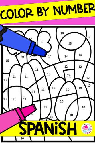 Spanish Fall Color by Code Numbers 1 to 20 Math Coloring Pages Sheets