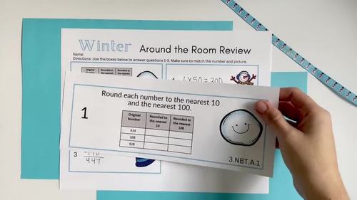 Winter Around the Room 3rd Grade Math Review Game Rounding Addition ...
