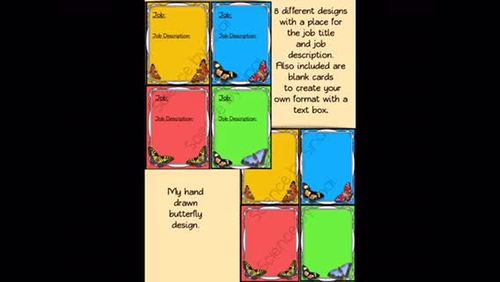 CLASSROOM JOB CARDS, STATION LABELS, NAME PLATES- BUTTERFLY THEMED