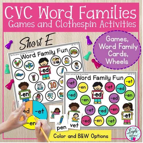 CVC Short E Word Families Printable Review Games and Activities | TPT