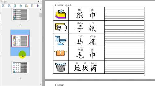 Daily 10 Chinese vocabulary Cards Bath room Furniture, wordsearch 46p