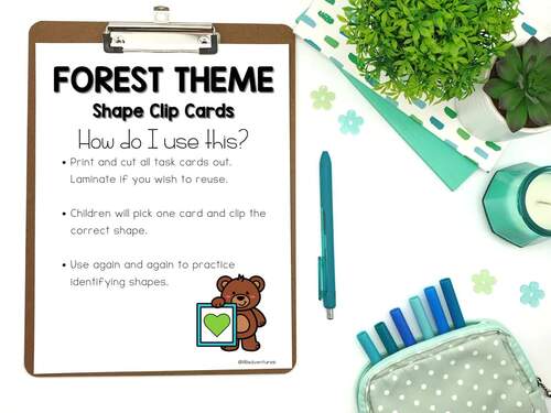 Forest Camping Shape Clip Cards Bear Signs Preschool Kindergarten Centers