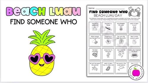 Hawaiian Beach Luau Day Activity | Find Someone Who Bingo Game | TPT