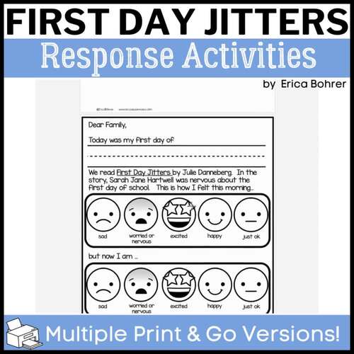 First Day Jitters Response Activities by Erica Bohrer | TPT