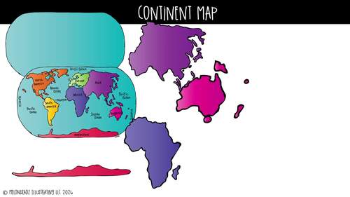 Continent map clip art, world COLORED Version by Melonheadz Clipart
