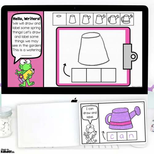 Spring Animated Drawing Writing Slides CVC Words Labeling Kindergarten