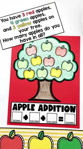 Apple Addition Within Ten Craft Bulletin Board Kit Adding 3 Numbers K-2