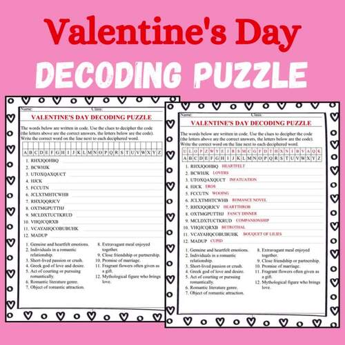 VALENTINE'S DAY Decoding Puzzles by Top Opportunities Teacher | TPT