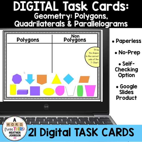 Digital Task Cards for Google Geometry Quadrilaterals & Parallelograms