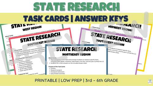 State Research Project Regions of the United States Task Cards for 3rd ...