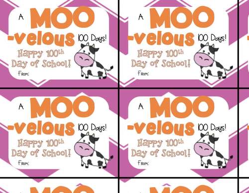 Cow Tales 100th Day of School Gift Tags | A MOO-velous 100 Days!