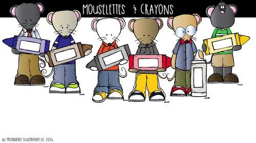 Mouselettes clip art, with Crayons COLORED Version by Melonheadz Clipart