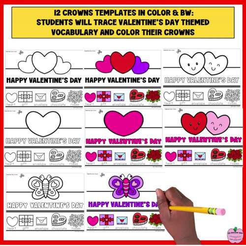 Valentine's Day Craft Crowns Picture Puzzles Color by Code SOR CVC ESL ...