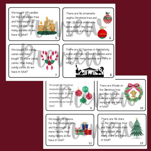 Christmas Addition Word Problems Task Cards by Bilingual Teaching Made Easy