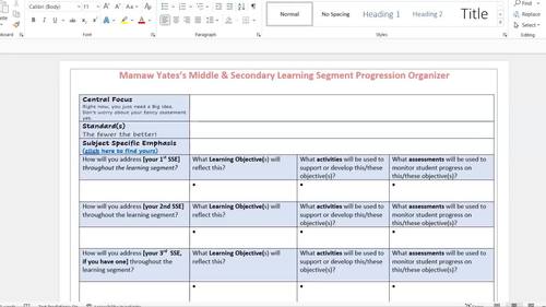 Learning Progression Organizer (for All Secondary & Middle edTPA Handbooks)