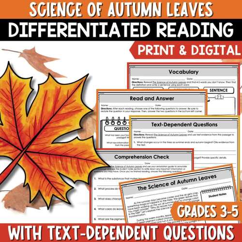 Autumn Close Reading Passages & Activities 3rd Grade Reading Comprehension