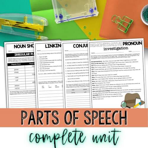 Parts of Speech Review Unit - Parts of Speech Worksheets, Slides ...