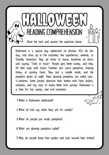 Halloween Reading Comprehension Worksheets | Engaging Stories & Questions
