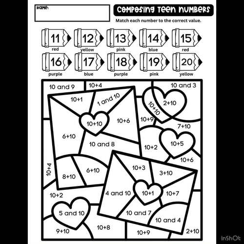 February Math No Prep Teen Numbers Coloring Activities for Kindergarten