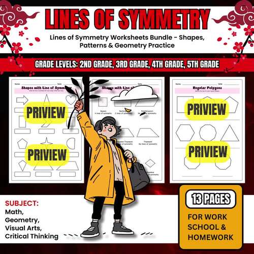 Lines of Symmetry Worksheets Bundle - Shapes Patterns & Geometry Practice