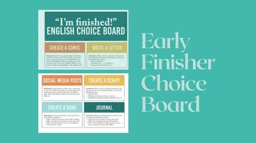 Early Finisher Choice Board for ELA Classroom | Extension Activity Task ...